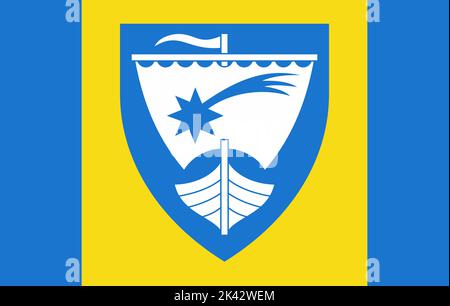 flag of Baltic Finns Saaremaa people at cloudy sky background ...