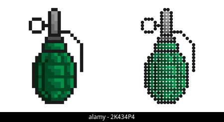 Pixel silhouette icon. Combat hand fragmentation ribbed grenade with ...
