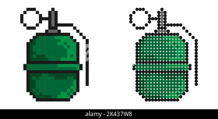 Pixel silhouette icon. Combat hand fragmentation ribbed grenade with ...
