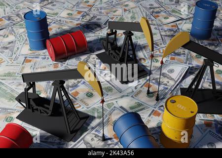 Oil barrels and dollar money banknote 3D Stock Photo - Alamy
