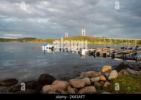 Panorama of the Tjörnbron bridge to the archipelago island Tjörn on the ...