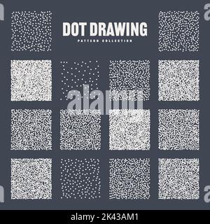 Square shaped dotted objects, stipple elements. Stippling, dotwork ...