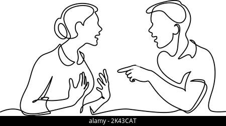 Man and woman rudely arguing with each other. Continuous one line ...