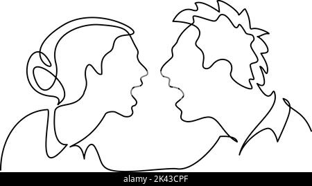 Man and woman rudely arguing with each other. Continuous one line ...