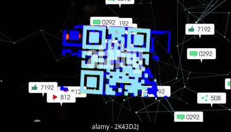 Image of media icons and qr code over spots Stock Photo - Alamy