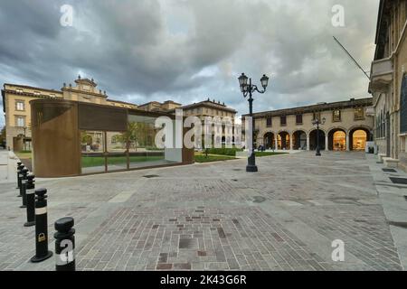 Dante square Bergamo in the night after a long restauration, Lombardy ...