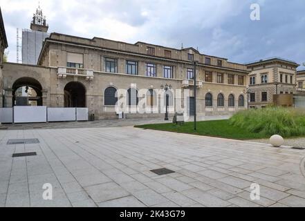 Dante square Bergamo in the night after a long restauration, Lombardy ...