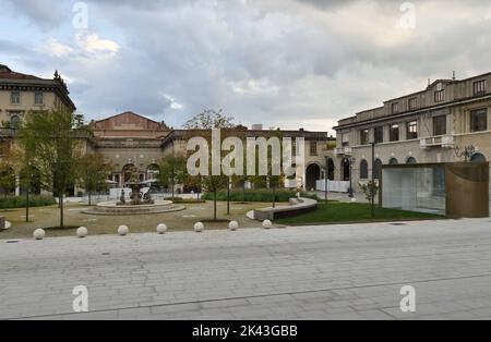 Dante square Bergamo in the night after a long restauration, Lombardy ...