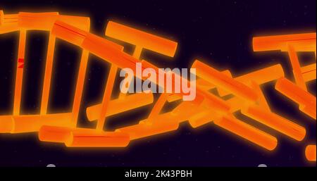 Image of orange dna strand spinning with orange light trails on black ...