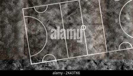 Composition of white basketball court grid overhead view over black ...