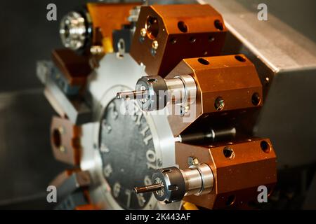 Capstan head with drill of lathe machine tool at factory Stock Photo ...