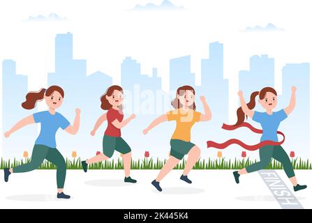 Running Racing Template Hand Drawn Cartoon Flat Illustration Cute Kids ...