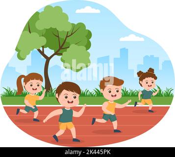 Running Racing Template Hand Drawn Cartoon Flat Illustration People ...