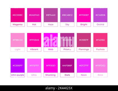 Magenta Color Palette Chart with Color Names and Hex Codes Stock Vector ...