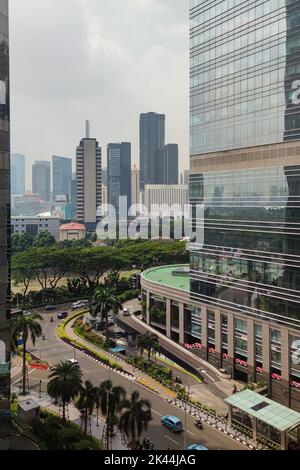 Aerial traffic view in Sudirman street area, Jakarta, Indonesia Stock ...