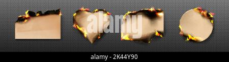 Burn craft paper borders, brown burnt pages with smoldering fire on ...
