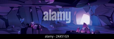 Amethyst mine tunnel inside view. Glowing mysterious cave, mining ...