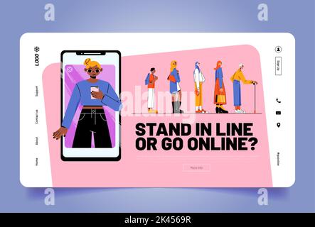 Virtual shopping and services VS offline. Stand in line or go online ...