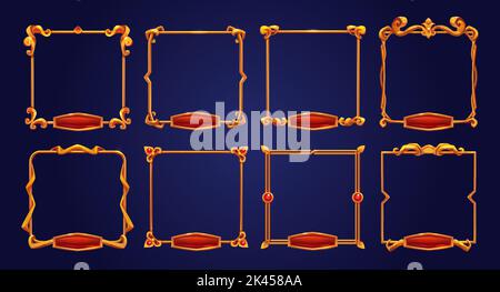 Vintage fantasy golden frames for rpg game ui design. Vector cartoon ...