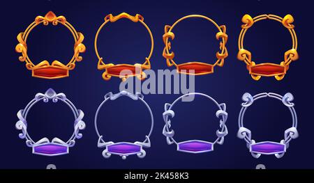 Game UI elements with gold frames in medieval style. Buttons, banners ...