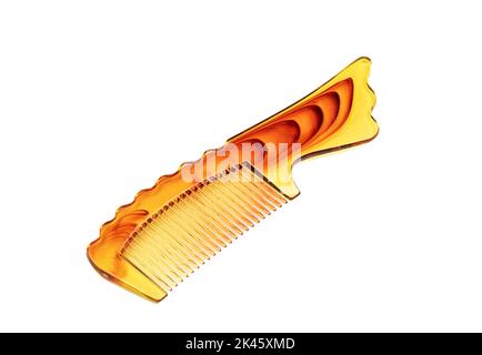 Women's plastic hairbrush isolated on white background. Copy space ...