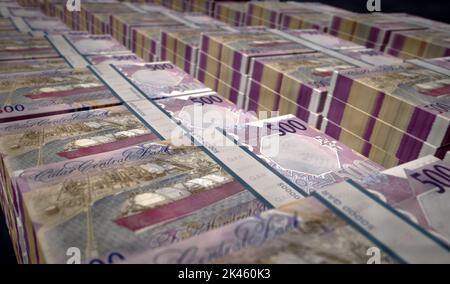 Qatar Riyal banknotes in a cash fan mosaic pattern. 500 QAR money notes ...