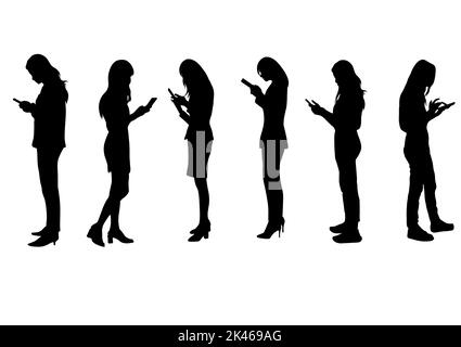 graphics silhouette Business woman hold smartphone for connection by ...