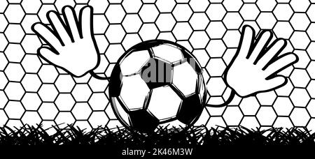 Cartoon soccer ball as stickman, stick figure man with music party ...