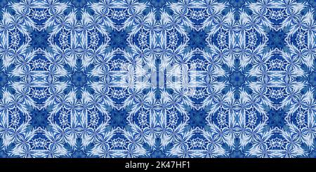 Indigo blue snow flake border batik. Frosty batik painterly effect ...