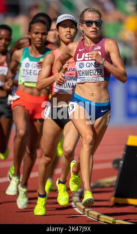 Karissa Schweizer of the USA competing in the women’s 5000m heats at ...