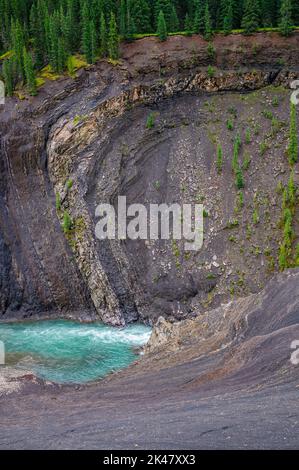 Exposed layers of shale and limestone sedimentary rocks at Ram Falls on ...