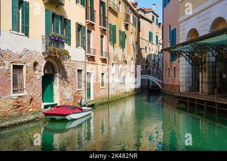 Traditional Venician architecture along the canalways of Venice, Italy ...