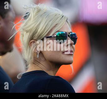 Former LSU football head coach Ed Orgeron, center, and his girlfriend Bailie Lauderdale, right ...