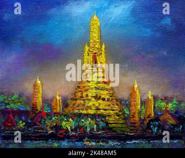 Art painting Oil color , Wat Arun ,Temple of Dawn Stock Photo - Alamy