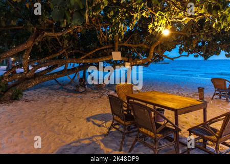 Koh Touch Beach, Koh Rong, Cambodia- Feb, 2020 : a beach restaurant in ...