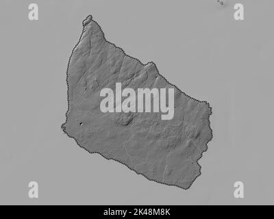 Bornholm, island of Denmark. Bilevel elevation map with lakes and rivers. Locations and names of ...