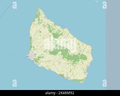 Bornholm, island of Denmark. Open Street Map. Locations of major cities ...