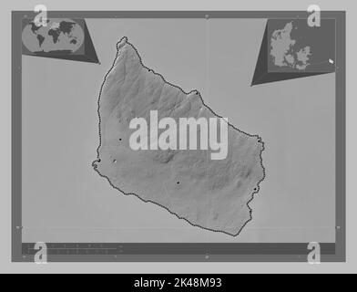 Bornholm, island of Denmark. Grayscale elevation map with lakes and rivers Stock Photo - Alamy