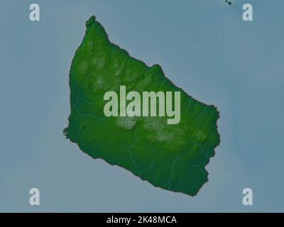 Bornholm, island of Denmark. Elevation map colored in wiki style with lakes and rivers ...
