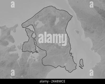 Hovedstaden, region of Denmark. Grayscale elevation map with lakes and ...