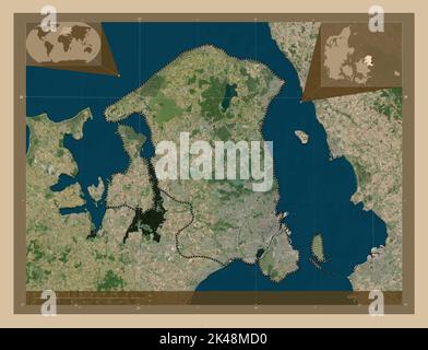 Hovedstaden, region of Denmark. Low resolution satellite map Stock ...