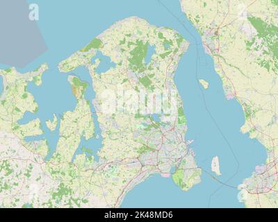 Hovedstaden, region of Denmark. Open Street Map. Locations of major ...