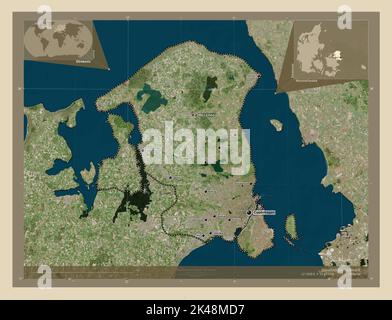 Hovedstaden, region of Denmark. High resolution satellite map Stock ...