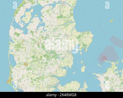 Midtjylland, region of Denmark. Open Street Map. Locations and names of major cities of the ...
