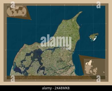 Nordjylland, region of Denmark. Low resolution satellite map. Locations ...