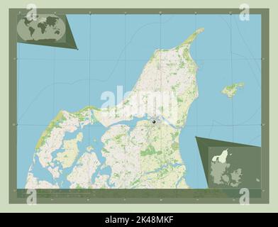 Nordjylland, region of Denmark. Open Street Map. Locations and names of ...