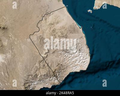 Obock, region of Djibouti. Low resolution satellite map. Locations and ...