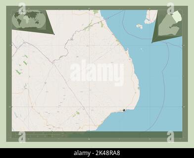 Obock, region of Djibouti. Open Street Map. Locations of major cities ...