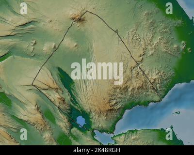 Tadjourah, region of Djibouti. Colored elevation map with lakes and ...