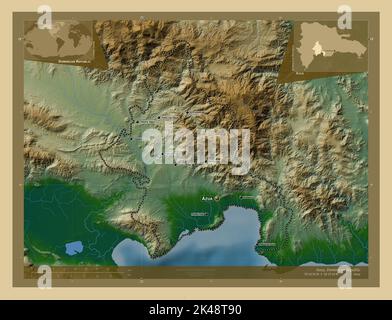 Azua, province of Dominican Republic. Colored elevation map with lakes ...